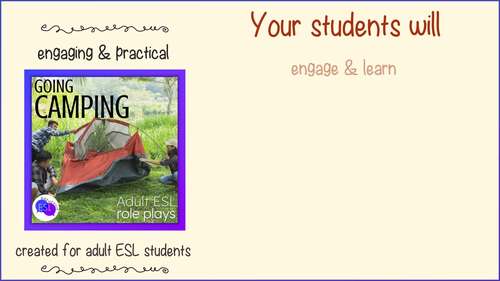 Adult ESL Role Plays GOING CAMPING - Scripts - Scenarios - & MORE!