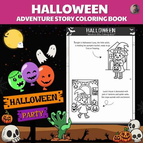 Halloween Adventure Story Coloring Book | Cute Spooky Coloring Pages ...