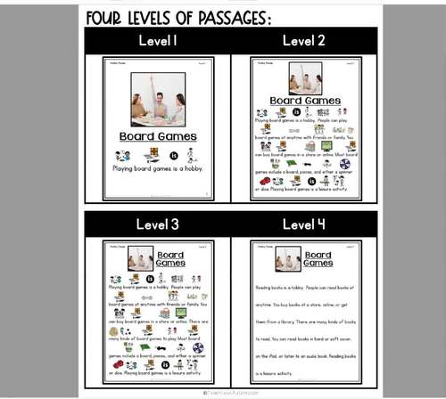 Board Games Reading Comprehension Passages and Questions with Visuals