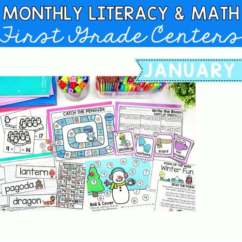 Monthly Math and Literacy Centers {Growing} Bundle for First Grade