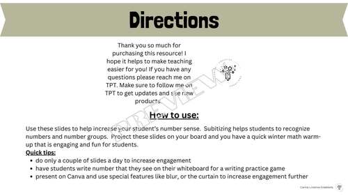 Winter Subitizing Slides | Math Warm-Up | Primary Grades | Digital