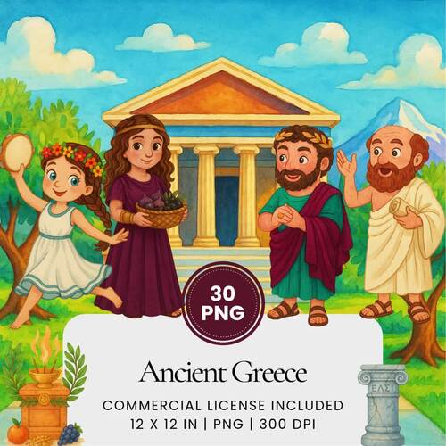Ancient Greece Watercolor Clipart by Ikota Design | TPT