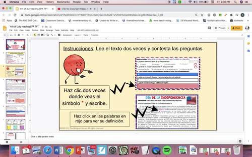 Independence Day reading in Spanish - Día de la Independencia - Fourth ...