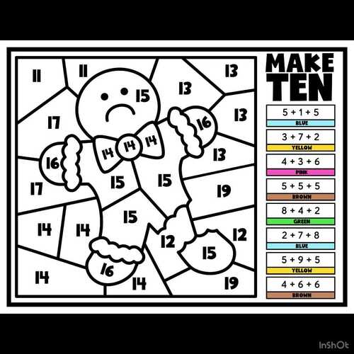 Making 10 Color by Code Math Worksheets – Gingerbread Holiday Theme ...
