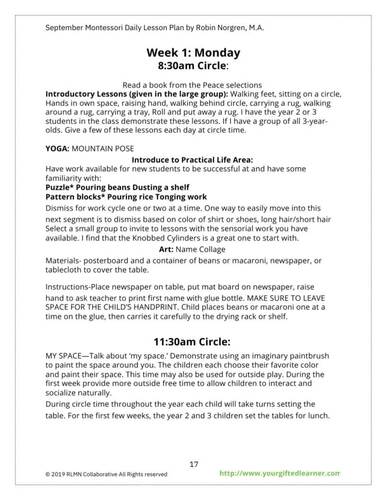 Montessori lesson plan curriculum full year AMS Teacher Homeschool