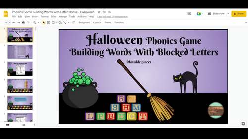 Halloween Digital Letter Tiles Phonics Reading and Building Words