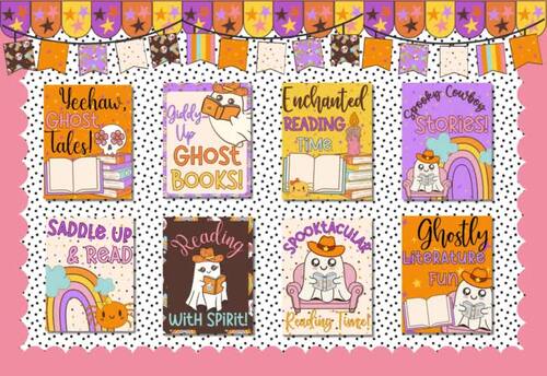Cute Halloween Cowboy Ghosts Reading Bulletin Board Posters | Reading ...