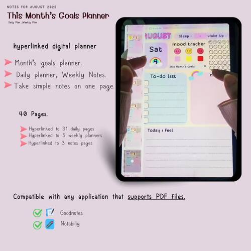 August 2025 Monthly Goals,weekly planners, 31 daily plannes,Hyperlinked ...