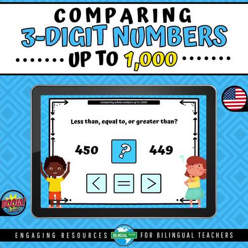 Boom Cards™ COMPARING 3-DIGIT NUMBERS to 1,000 Bilingual Bundle Math Game