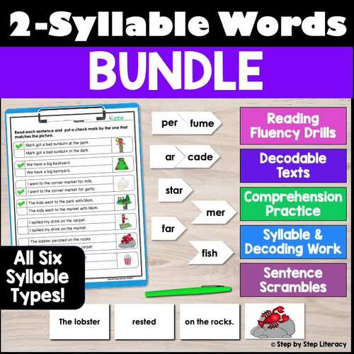 Multi syllable Words Activities 2 Syllable Words Worksheets Fluency BUNDLE
