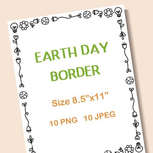 Earth Day Border Clipart. Doodle Borders Frames. Black and White Coloring.