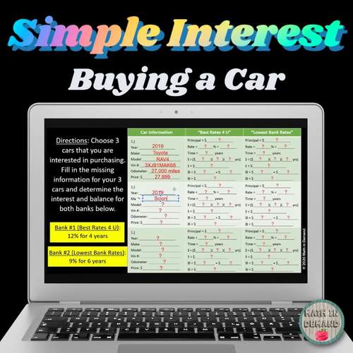 Buying a Car in GOOGLE SLIDES Simple Interest & Balance DISTANCE LEARNING