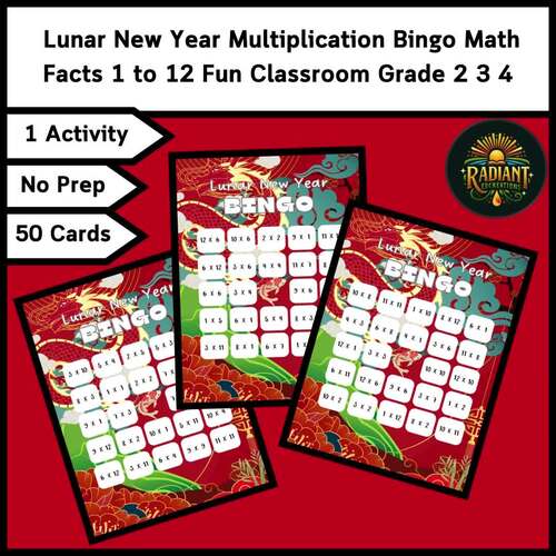 Lunar New Year Multiplication Bingo Math Facts 1 to 12 Classroom Grade ...