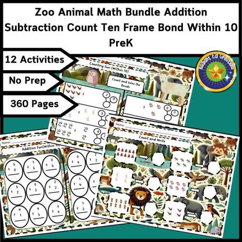 Zoo Animal Math Bundle Addition Subtraction Count Ten Frame Bond Within ...