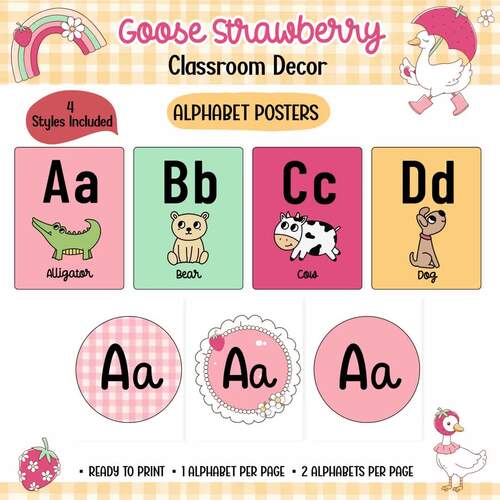 Goose Strawberry Alphabet Posters Animal Phonics Classroom Wall Decor ...