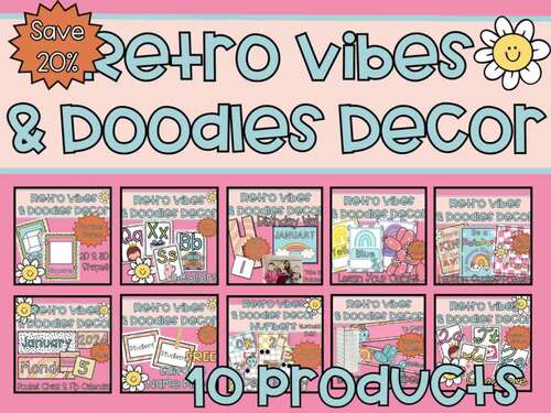 Retro Vibes and Doodles Class Decor Bundle by Eden Kreations | TPT
