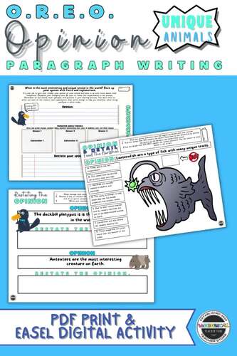 3rd Grade Scaffolded O.R.E.O. Opinion Paragraph Writing w/ Prompt ...