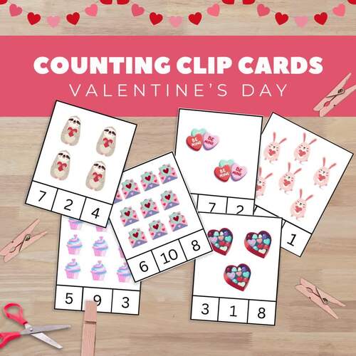 Counting Clip Cards, February Montessori Math, Fine Motor, Preschool ...