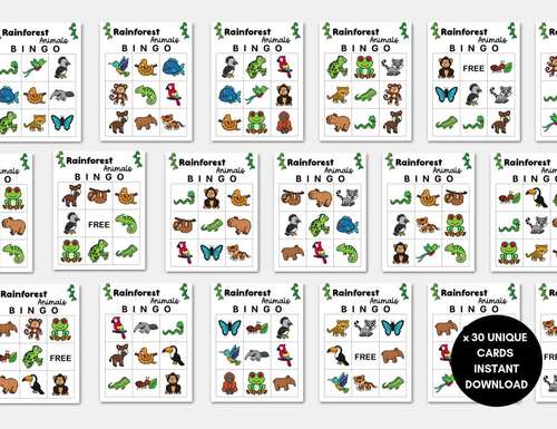Rainforest Animals Bingo Game Habitat Activity by Aprilmakesprintable