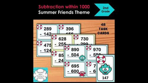 Subtraction within 1000 Summer Friends Theme | TPT