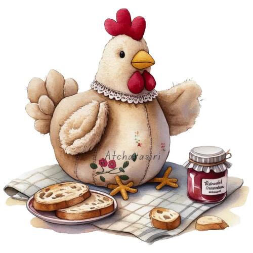 Stuffed Chicken Doll Clipart | 18 PNG | Watercolor Style | TPT
