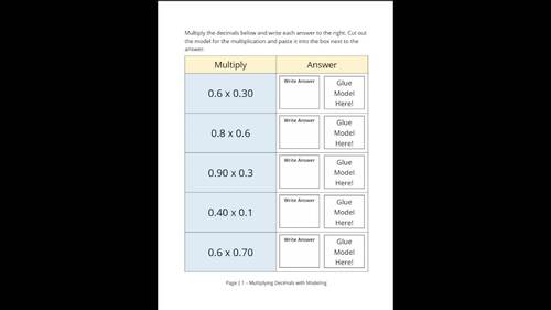 Multiplying Decimals with Modeling Matching by Algebra Beagle | TPT