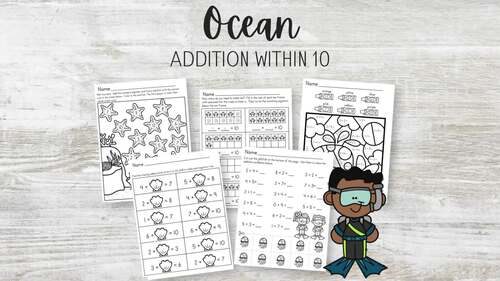 Math Addition within 10 * Ocean Themed Morning Work * Worksheets * Homework
