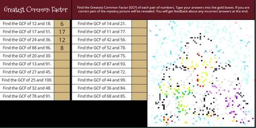 Greatest Common Factor Christmas Math Pixel Art Activity | TPT