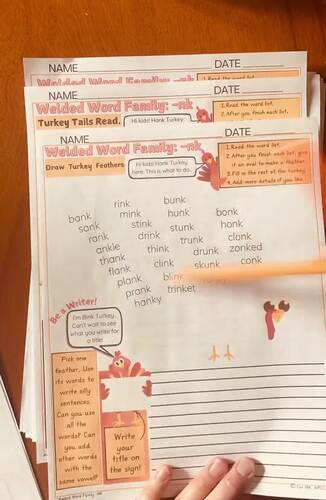 Thanksgiving –NK Welded & Glued Sounds Games & Worksheets | No Prep SoR ...