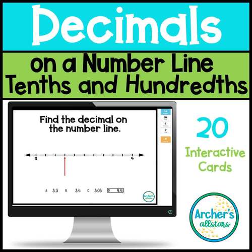 Decimals on a Number Line Tenths and Hundredths Digital Task Cards