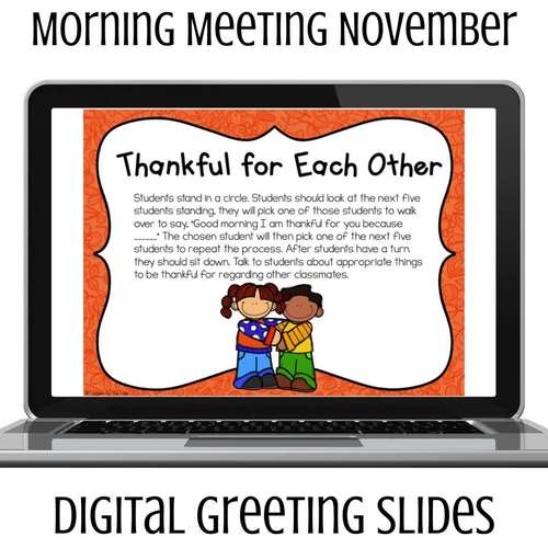 Morning Meeting Greetings Digital Slides-Thanksgiving November Distance ...