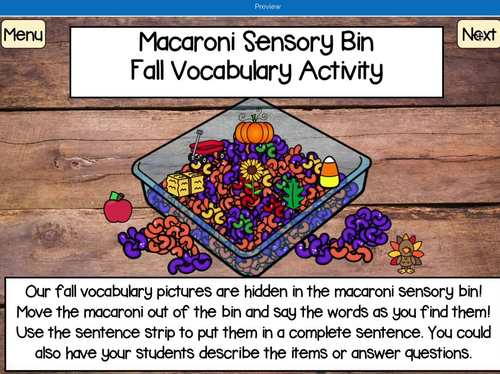 Fall Vocabulary Virtual Sensory Bin Boom Cards™ Speech Therapy Language ...