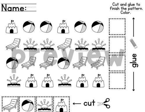 Beach PATTERNS Cut, Paste, and Color! Summer End of the Year | TPT