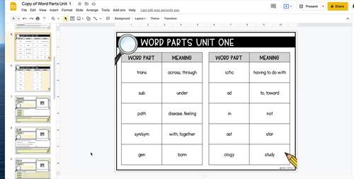 Root Words, Prefixes, & Suffixes Unit 1 | Google Classroom | Digital