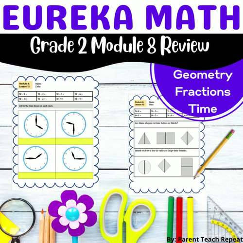 Engage NY {Eureka} Math Grade 2 Module 8 Review Packet Time Fractions ...