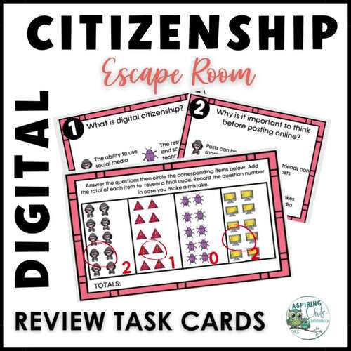 Digital Citizenship Review Questions Escape Room with Task Cards