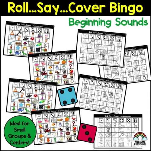 Roll, Say, Cover – Beginning Sounds Bingo Game - Phonemic Awareness Pre ...