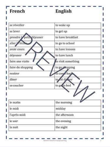 French Time Worksheets with Answer Key | L’heure et les moments de la ...