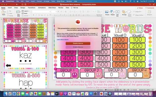 Nonsense CVC Word Jeopardy Game Practice Activity by Summer Thompson