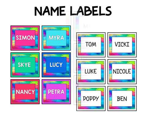 Bright Nametags, Editable Name Plates, Book Bin Labels, Subjects Labels