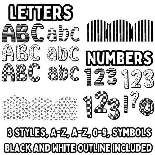 Black and White Bulletin Board Letters and Border Bundle- No color ink ...