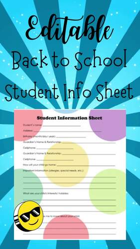 Editable Student Info Sheet by Flower Power Teacher | TPT