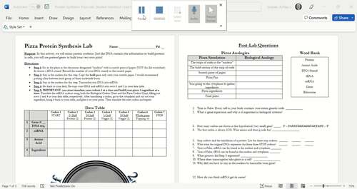 Protein Synthesis (Transcription and Translation) Pizza Lab Activity - NEW!