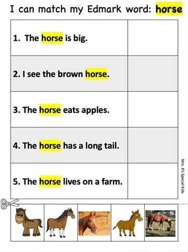 Edmark Cut and Paste Sentence Matching by Mrs K's Special Kids | TPT