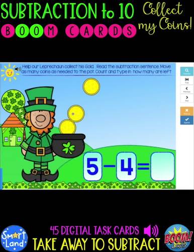 Subtraction to 10_Take away strategy_Hide my Coins_Boom Cards™ | TPT