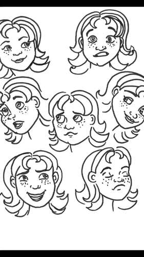 Girl With Different Expressions Coloring Page For Kids And Adults
