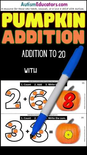 Pumpkin Addition with Pictures Add To 10 Autumn Math Task Box Filler ...