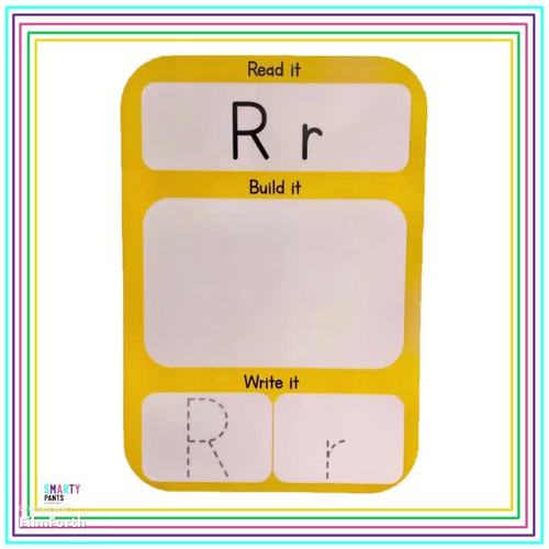 Say it, build it, Write it sheets for alphabet letters by Hey Smarty Pants
