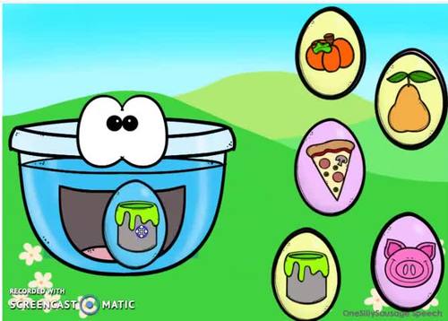 Easter Initial P Feed the Characters BOOM cards by One Silly Sausage Speech