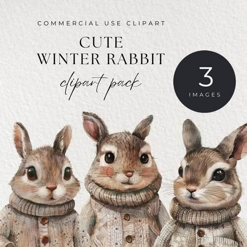 Watercolor Winter Rabbit, Watercolor Woodland Rabbit Clipart Set